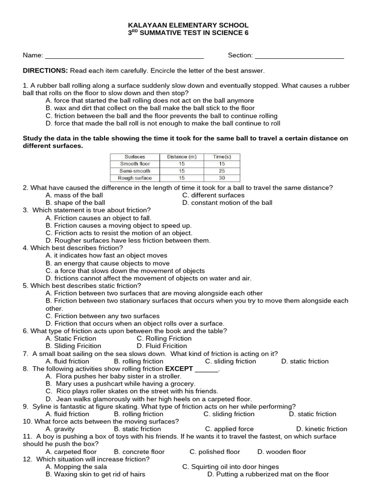 Q3 Science-6 Summative-Test | PDF | Friction | Lever