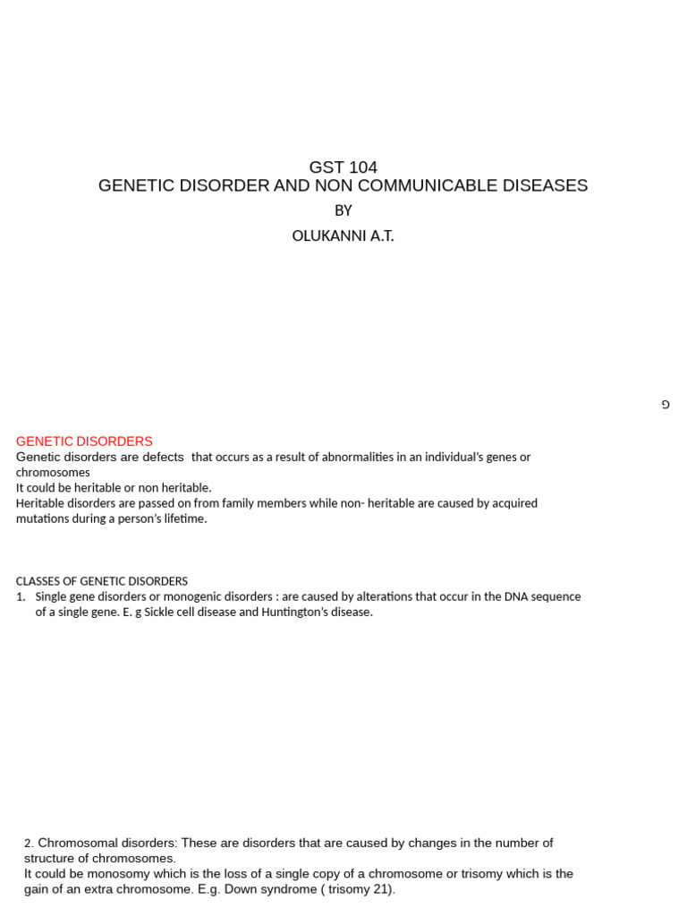 Genetic Disorder and Non Communicable Diseases | PDF | Genetic Disorder ...