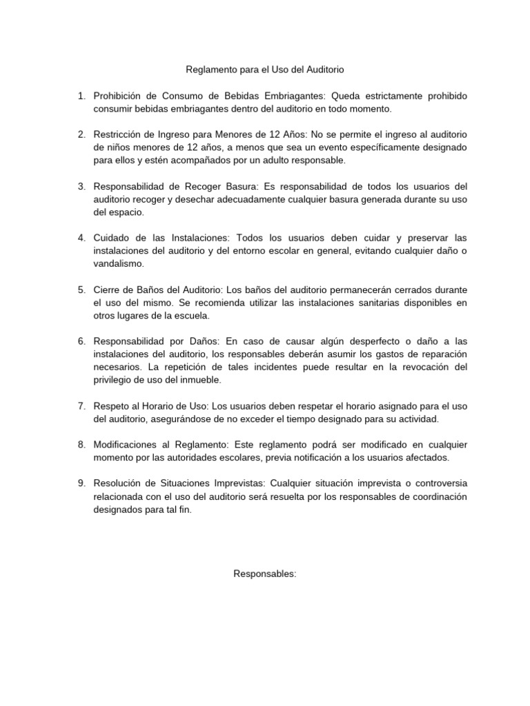 Reglamento para El Uso Del Auditorio | PDF