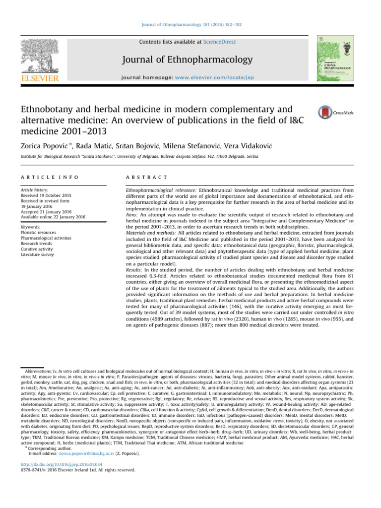 Ethnobotany and Herbal Medicine in Moder | PDF | In Vitro | Ethnobotany