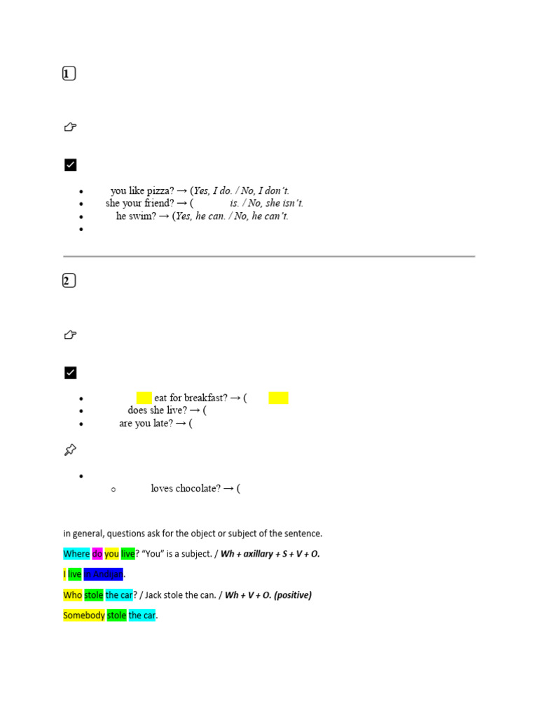 unit 23 explanation | PDF | Question | Verb
