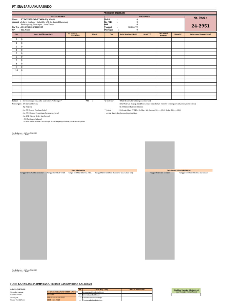 Formulir Kalibrasi PT. Intertrend Utama | PDF