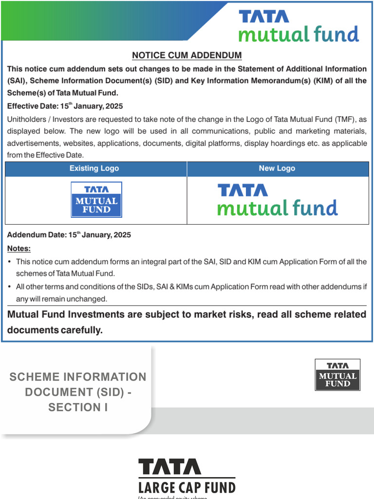 Tata Large Cap Fund Sid - Nov 2024 | PDF | Mutual Funds | Investing