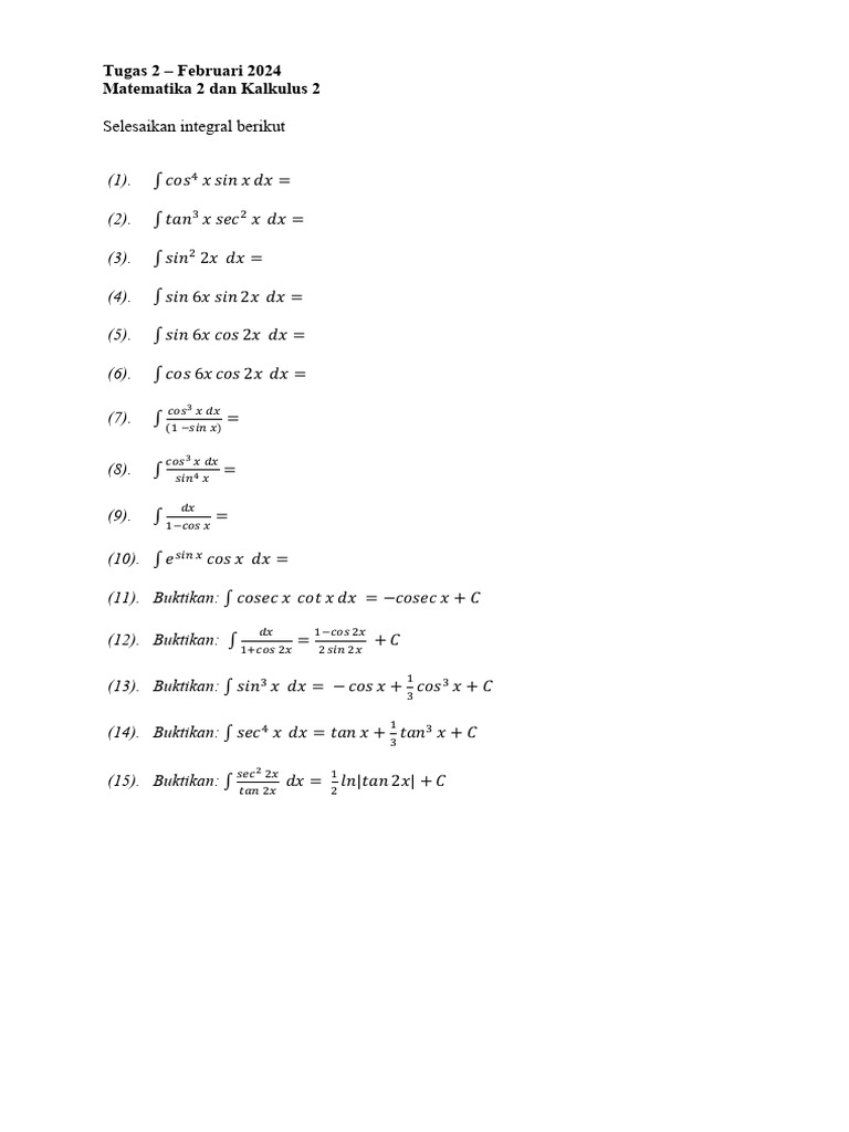 2022 GENAP TUGAS 2 Matematika 2 Dan Kalkulus 2 - FEBRUARI 2024 | PDF