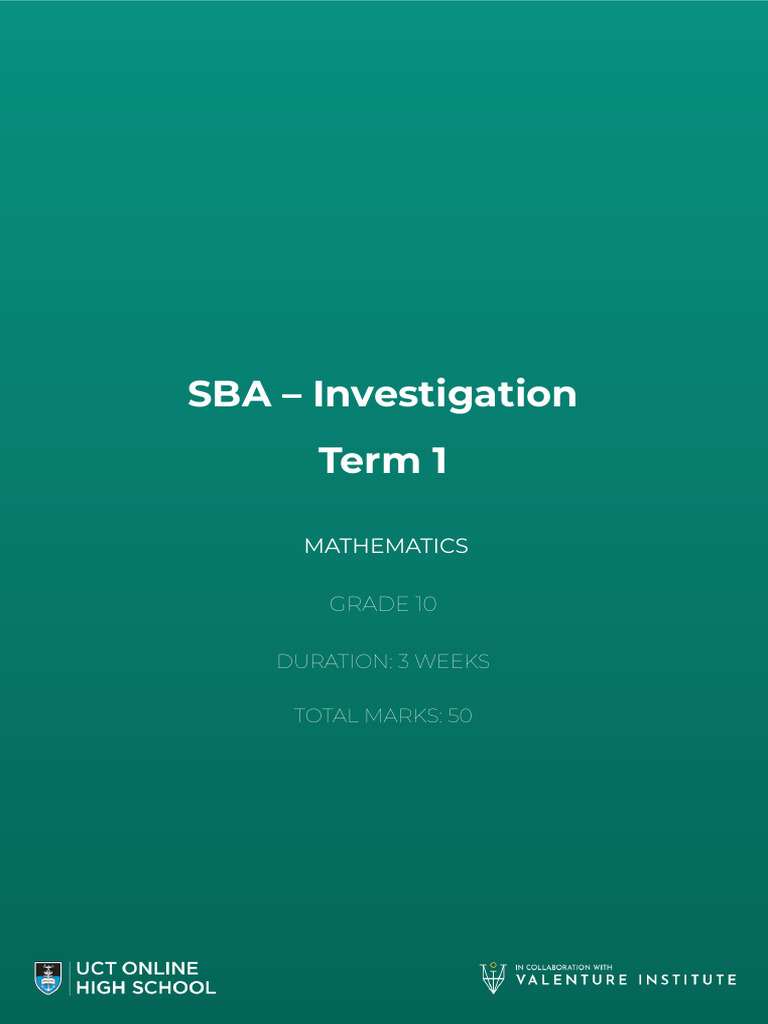 G10 - Mathematics - Term 1 - SBA - M4 - Question Paper - Paper 1 | PDF ...