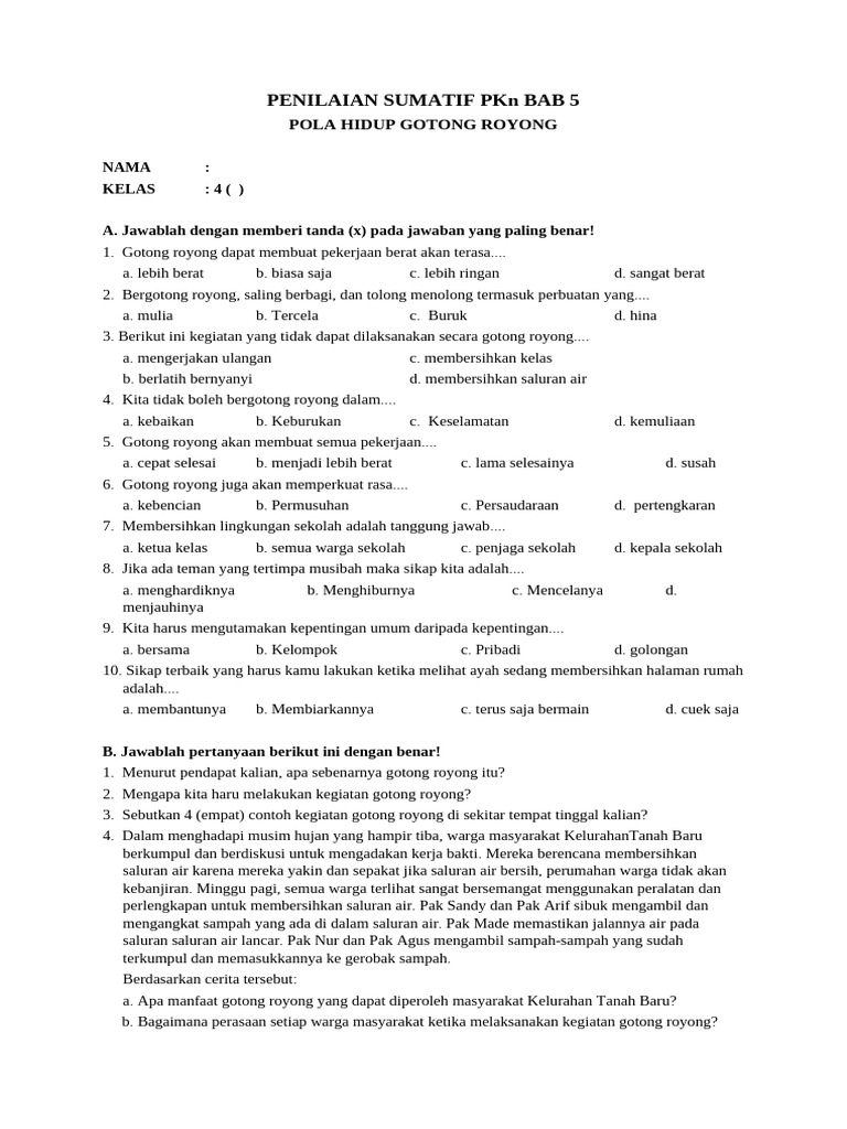 Penilaian Sumatif PKN Bab 5 | PDF