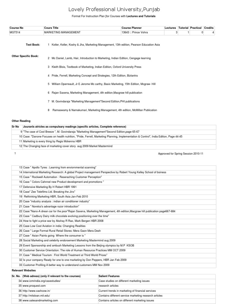 Marketing Management Course Overview | PDF | Strategic Management ...