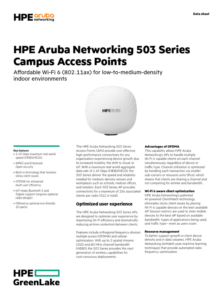 HPE Aruba Networking 503 Series Campus Access Points-A00129290enw | PDF | Ieee 802.11 | Cellular ...