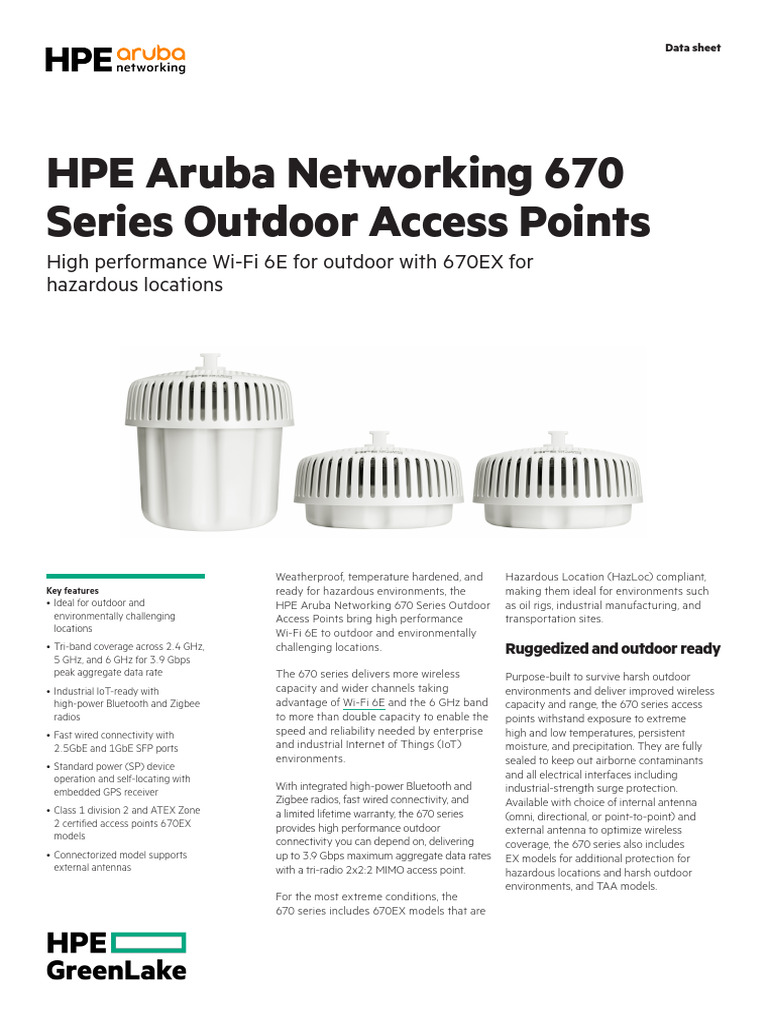 HPE Aruba Networking 670 Series Outdoor Access Points-A00136588enw | PDF | Wi Fi | Ieee 802.11