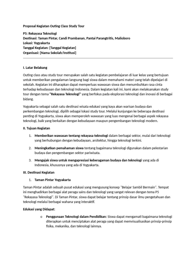 Proposal Kegiatan Outing Class Study Tour | PDF