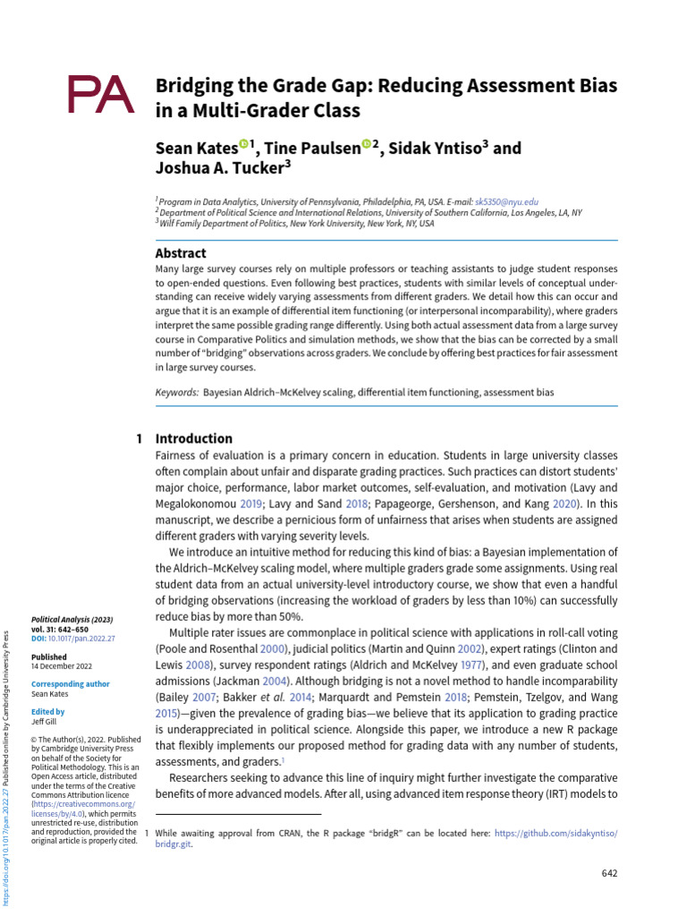Bridging the Grade Gap Reducing Assessment Bias in a Multigrader Class | PDF | Bayesian ...
