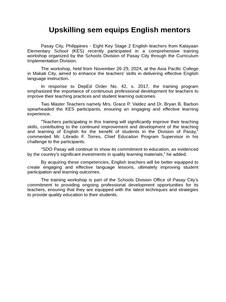 Upskilling Sem Equips English Mentors | PDF
