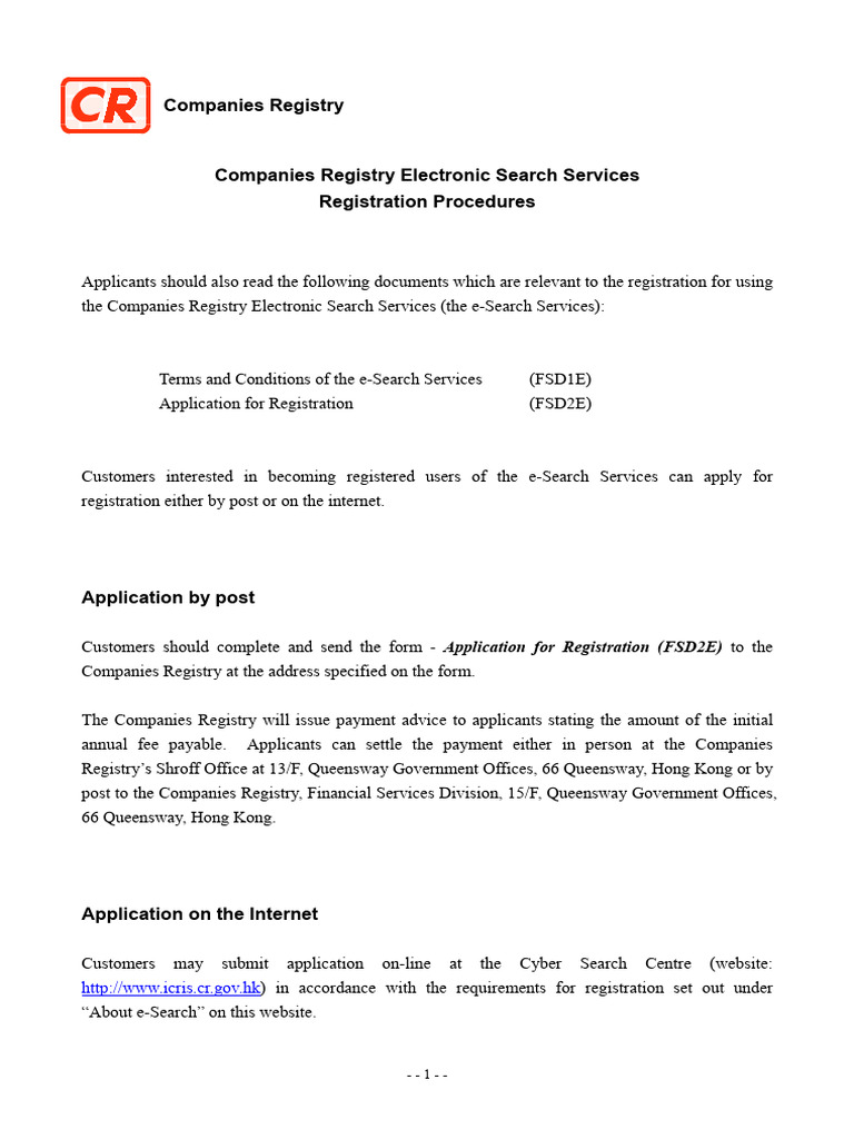 Companies Registry e-Search Registration Guide | PDF | Payments