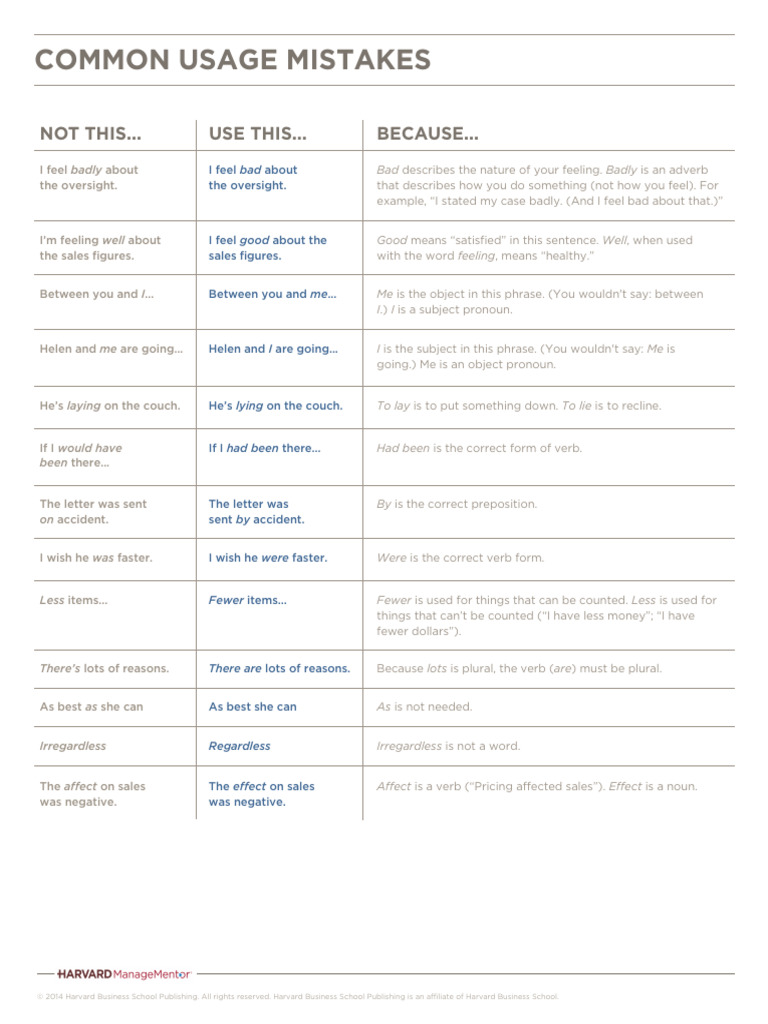 Common Usage Mistakes | PDF | Verb | Plural