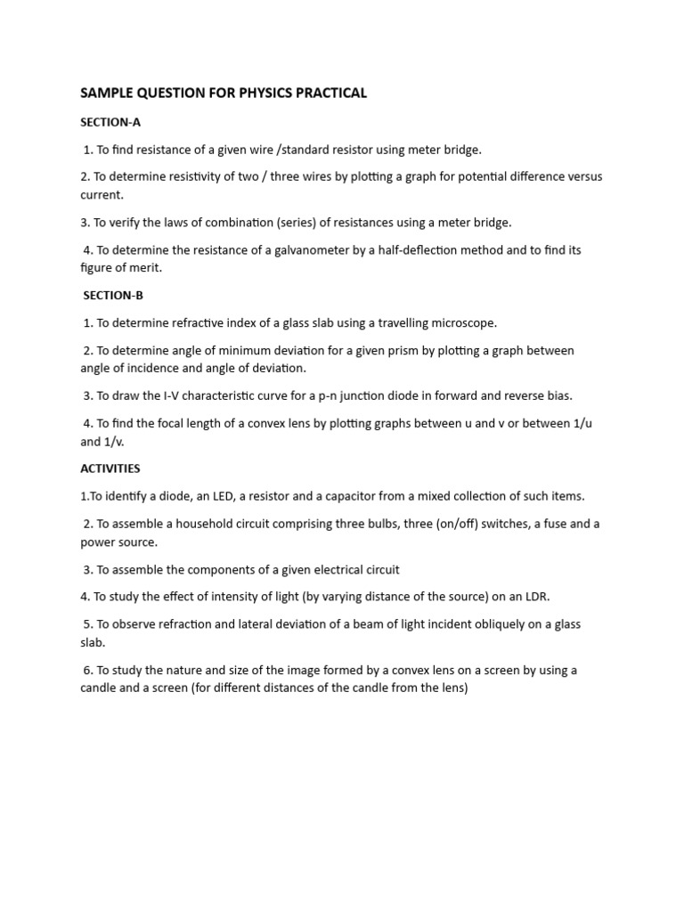 Sample Question For Physics Practical | PDF