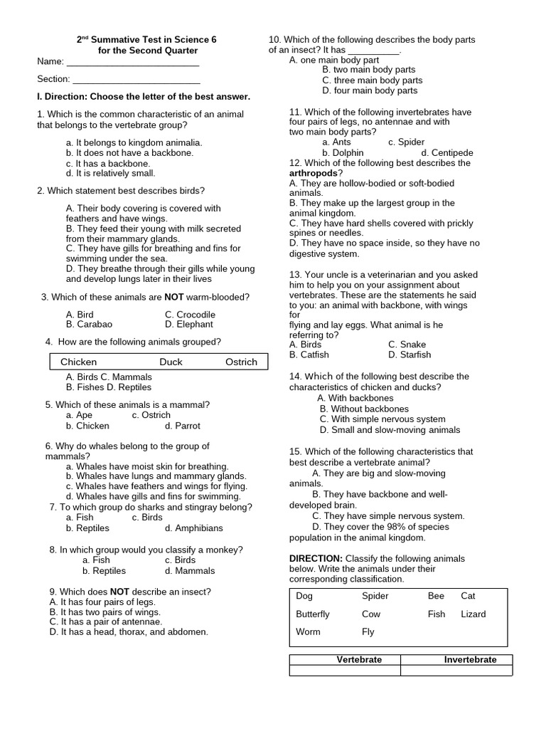 2nd Quarter Vertebrate and Invertebrate Animals | PDF | Mammals | Reptile