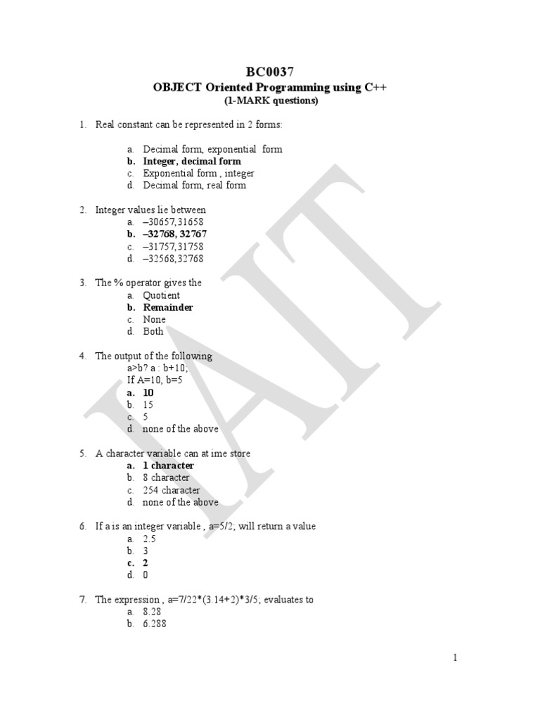 Smu Bca Object Oriented Programming Using C++ (Bc0037) Sem 2 Question ...