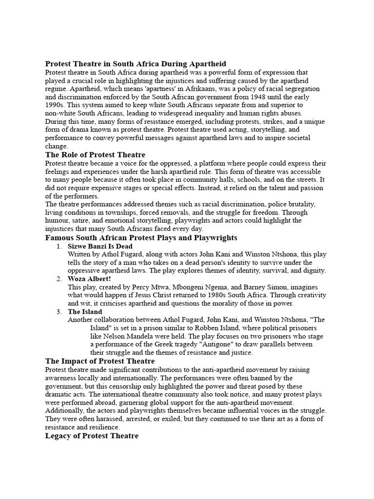 Protest Theatre's Role in Apartheid | PDF | Apartheid