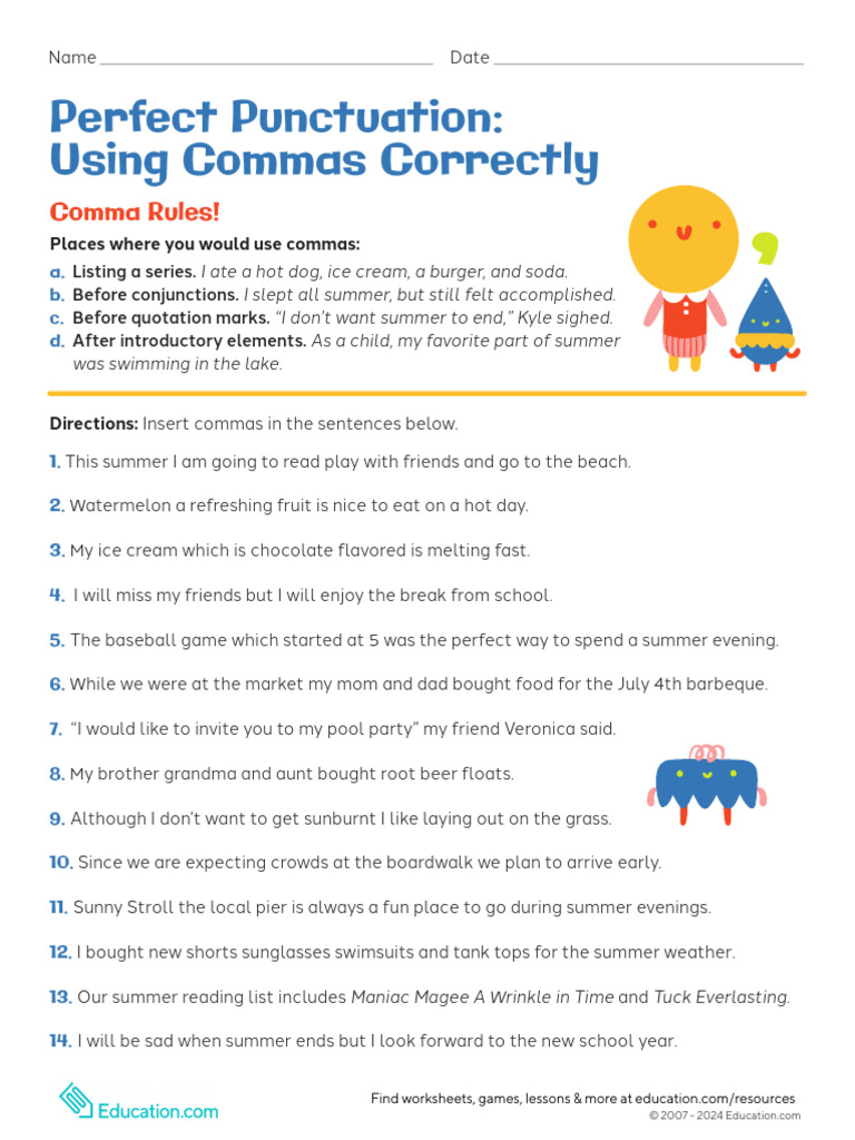 5th Grade Comma Worksheet | PDF