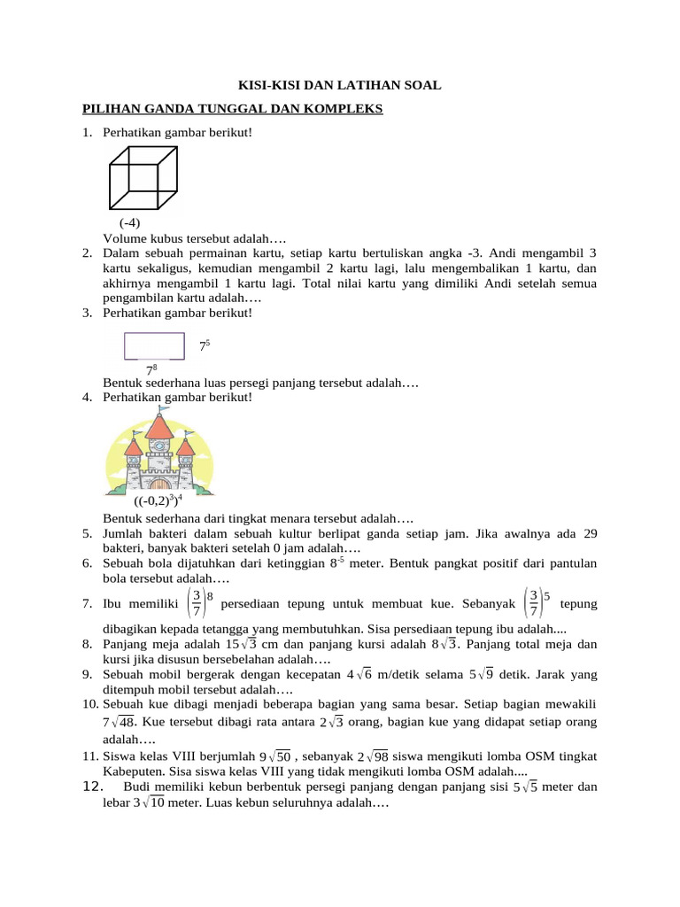 Kisi-Kisi Dan Lat Soal MTK 8 | PDF
