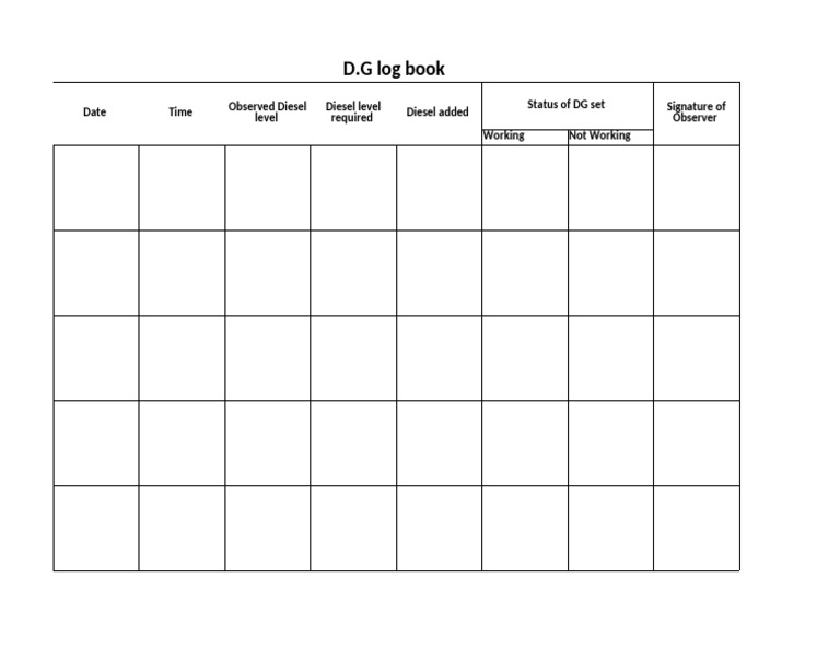 Diesel Generator Log Book Template | PDF