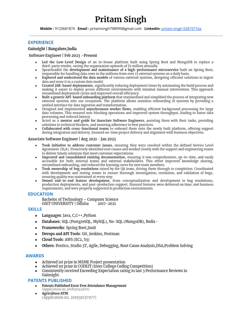 Pritam Singh Resume | PDF | Software Bug | Software Engineering