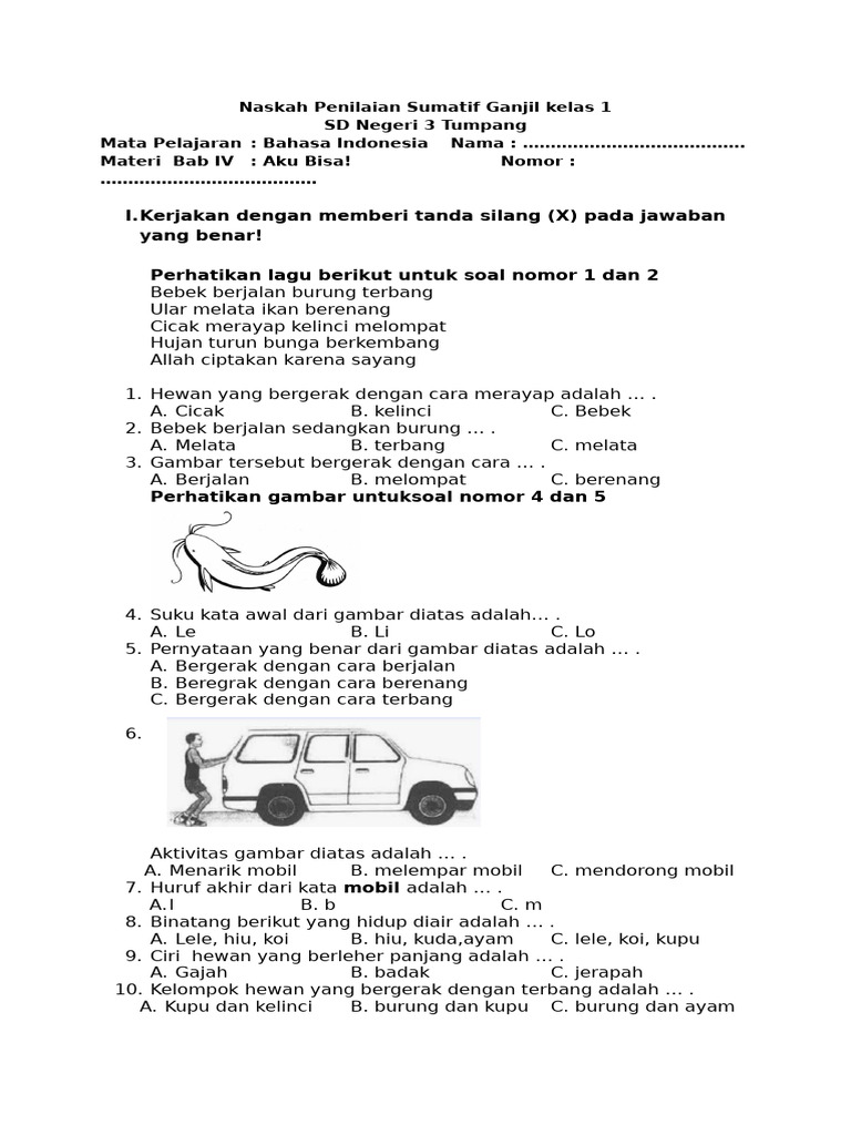 Naskah Penilaian Sumatif Ganjil Kelas 1 - Bindo - Bab4 | PDF