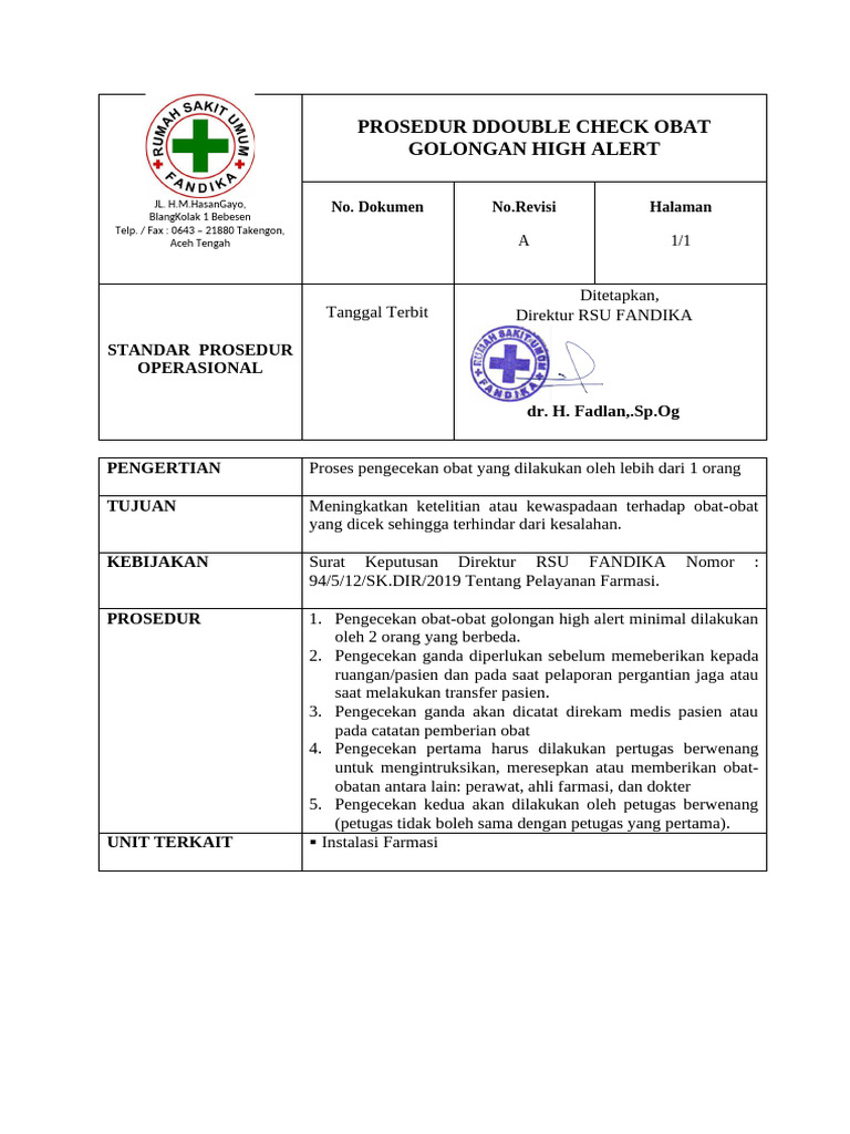 Prosedur Cek Obat High Alert | PDF
