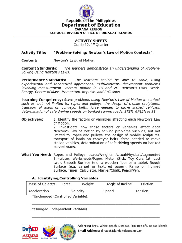Grade 12 Activity on Newton's Laws | PDF | Force | Newton's Laws Of Motion