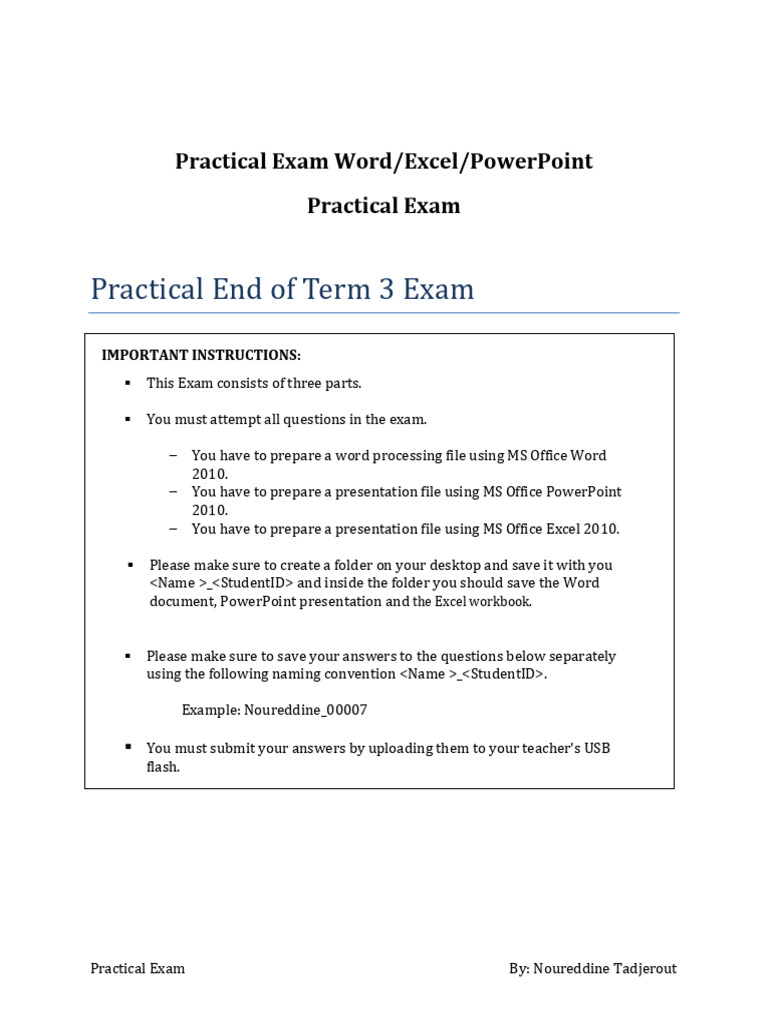 Practical Exam: Word, Excel, PowerPoint | PDF | Microsoft Excel ...