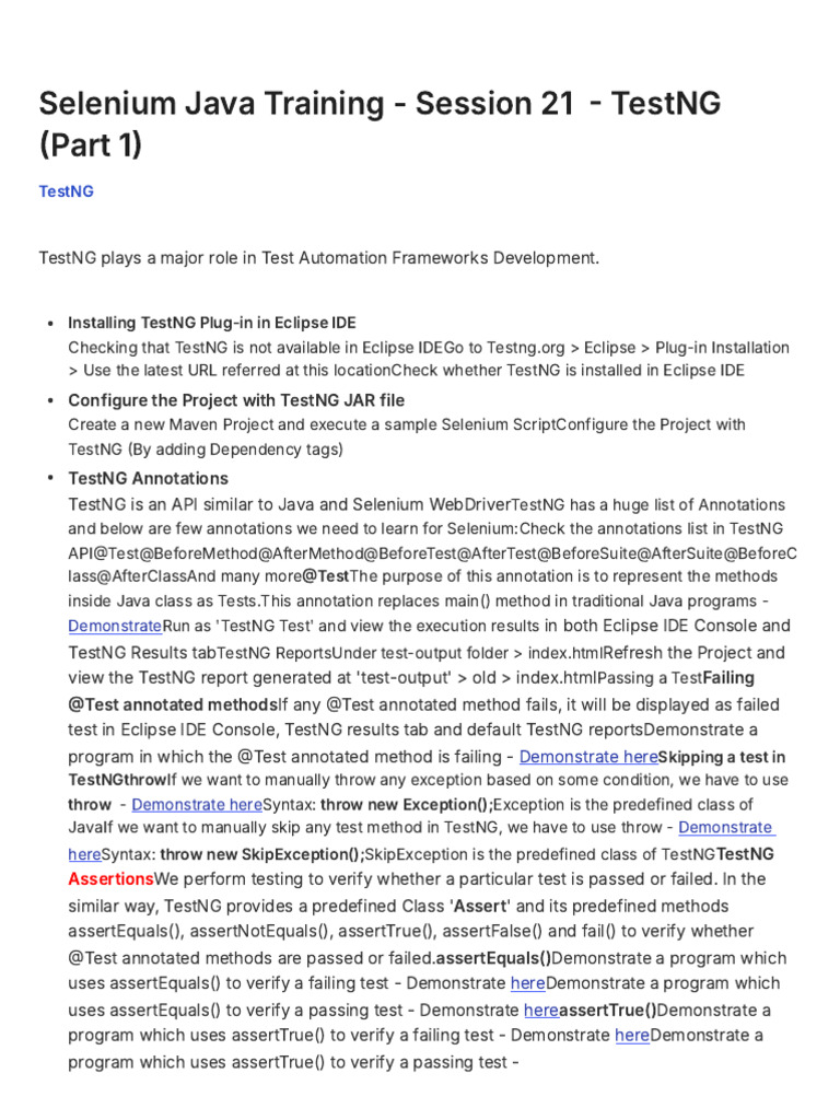 Selenium Java Training Session 21 Testng Part 1 Pdf Software Development Computer