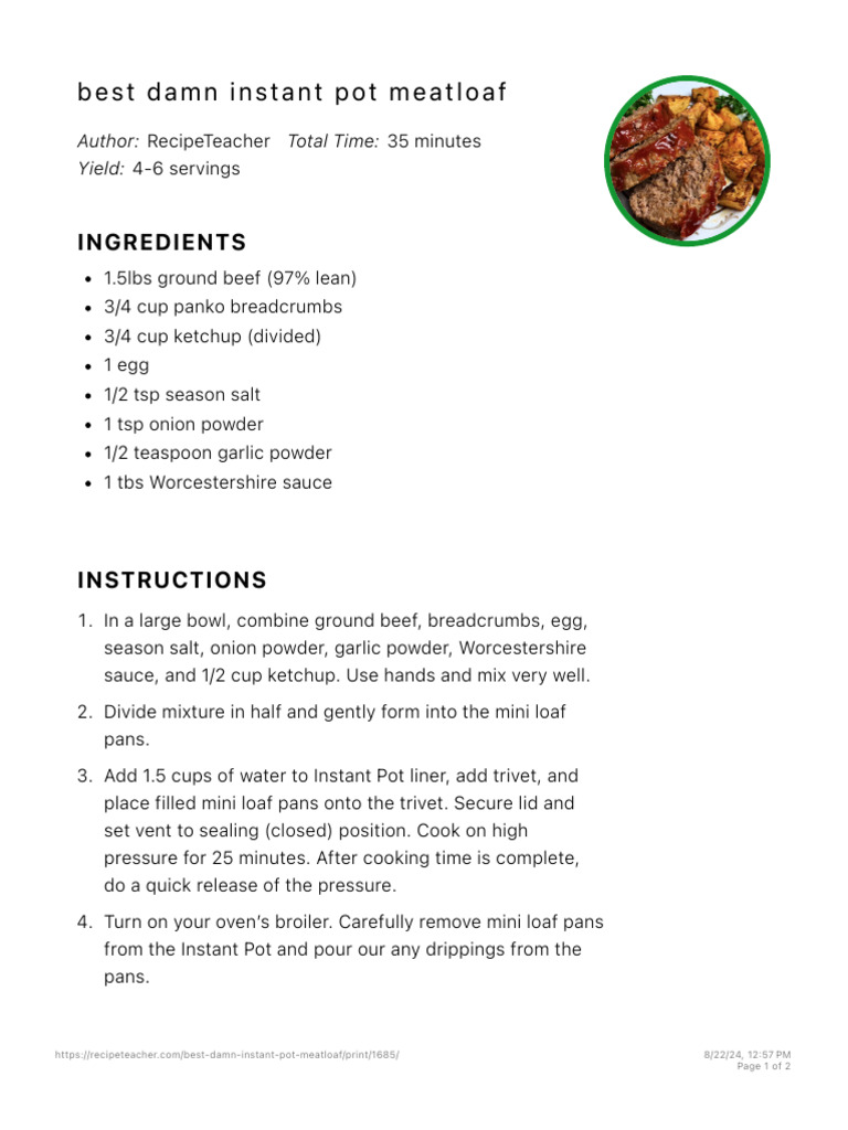 Best Damn Instant Pot Meatloaf Recipe | PDF