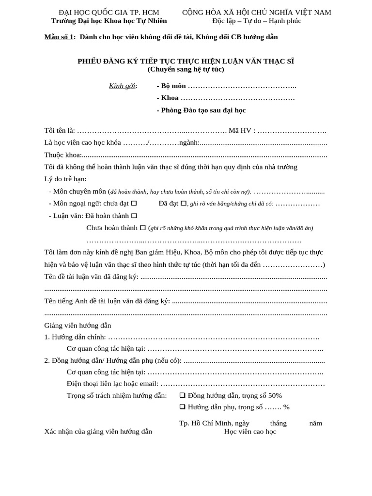 Mau 1 Danh Cho HV Khongdoidetai Va CBHD 2023 | PDF