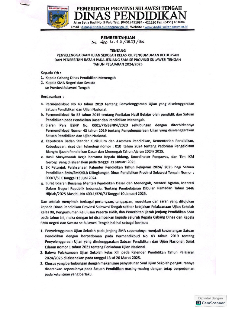 Edaran Ujian Sekolah 2025 | PDF