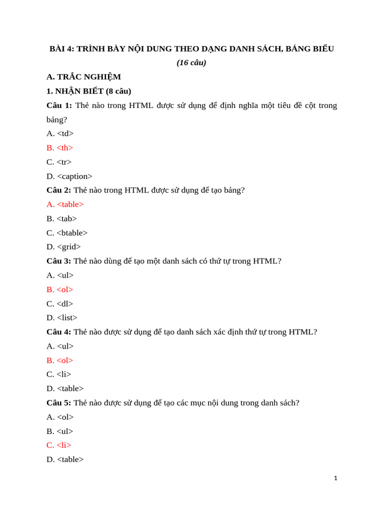 Thud 12 CD f b4 Trinh Bay Noi Dung Theo Dang Danh Sach Bang Bieu | PDF