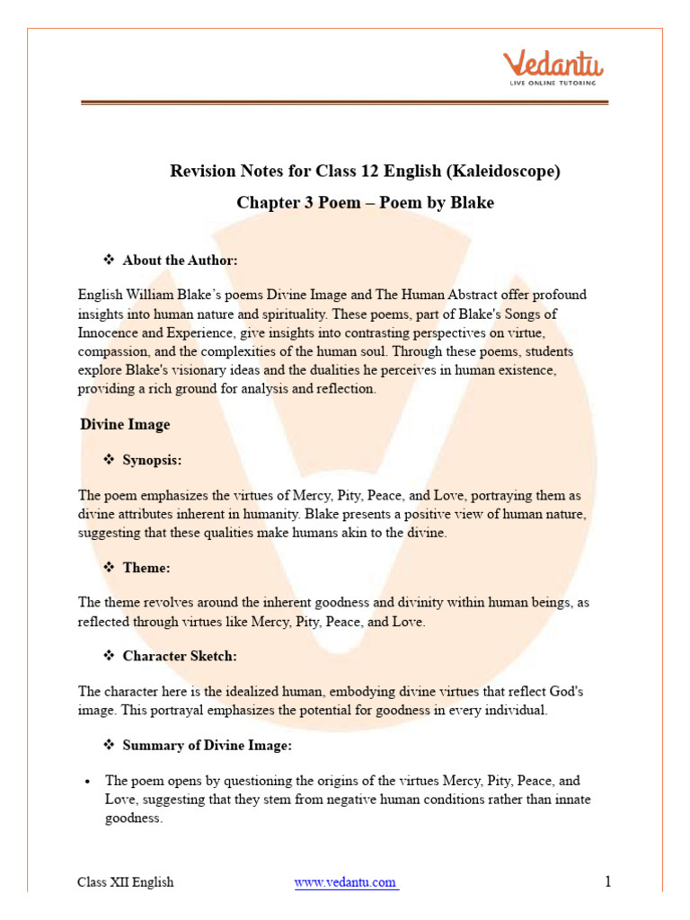 CBSE English Poems by Blake Class 12 Summary FREE PDF Download | PDF ...