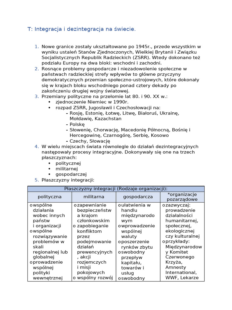 Integracja I Dezintegracja Na Świecie | PDF