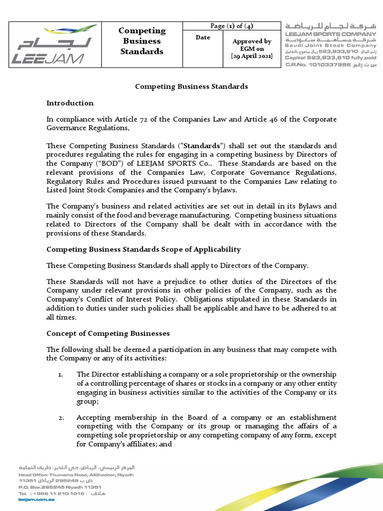 Competing Business Standards | PDF | Board Of Directors | Conflict Of ...