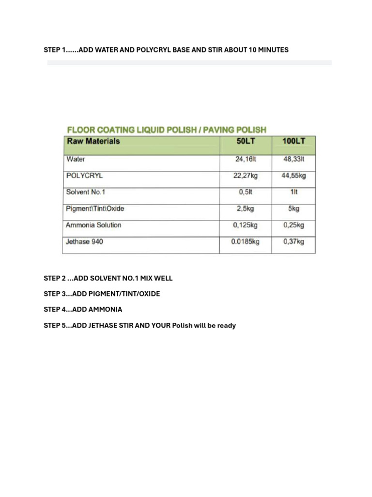 Step 1...... Add Water and Polycryl Base and Stir About 10 Minutes | PDF