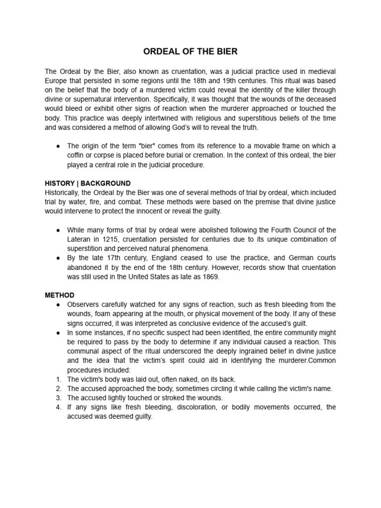 Medieval Ordeal by Bier Explained | PDF
