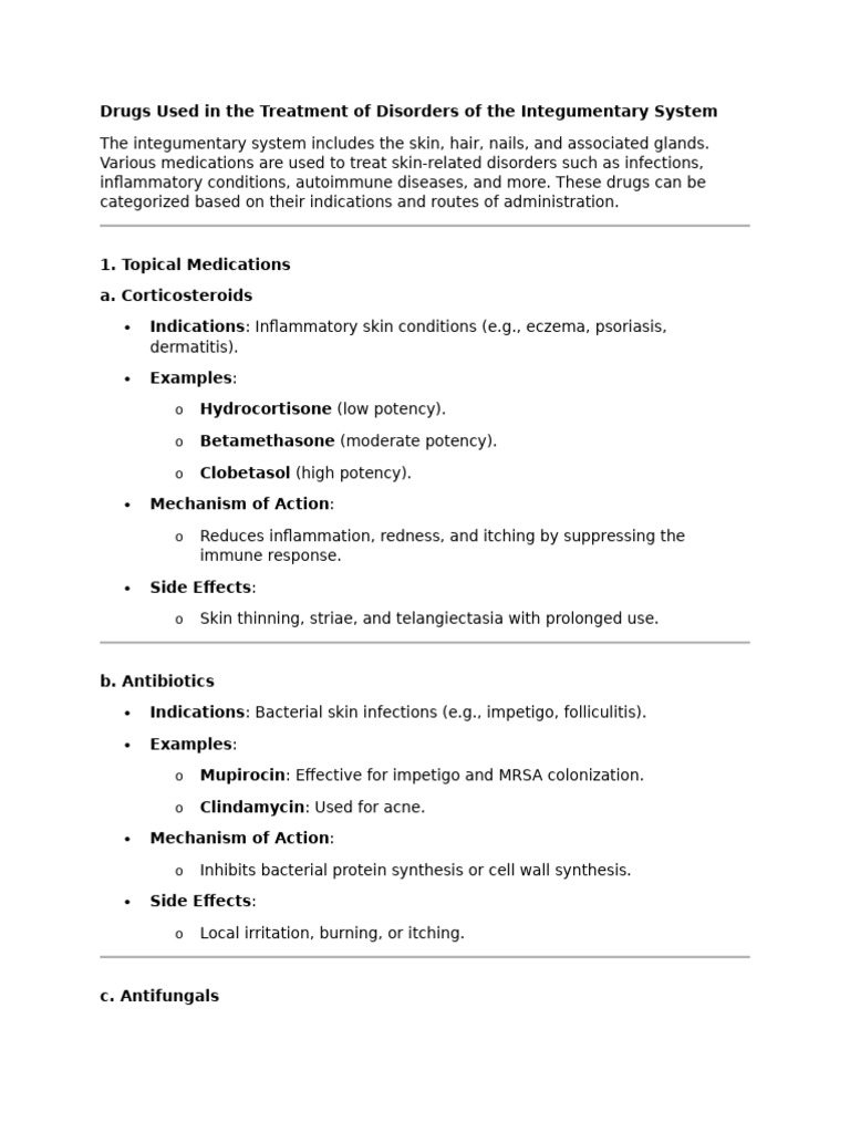 Drugs Used in The Treatment of Disorders of The Integumentary System ...