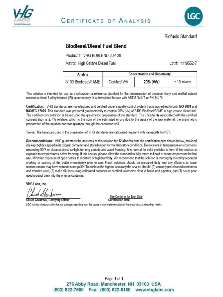Biofuel Calibration Standard Guide | PDF | Biodiesel | Diesel Fuel