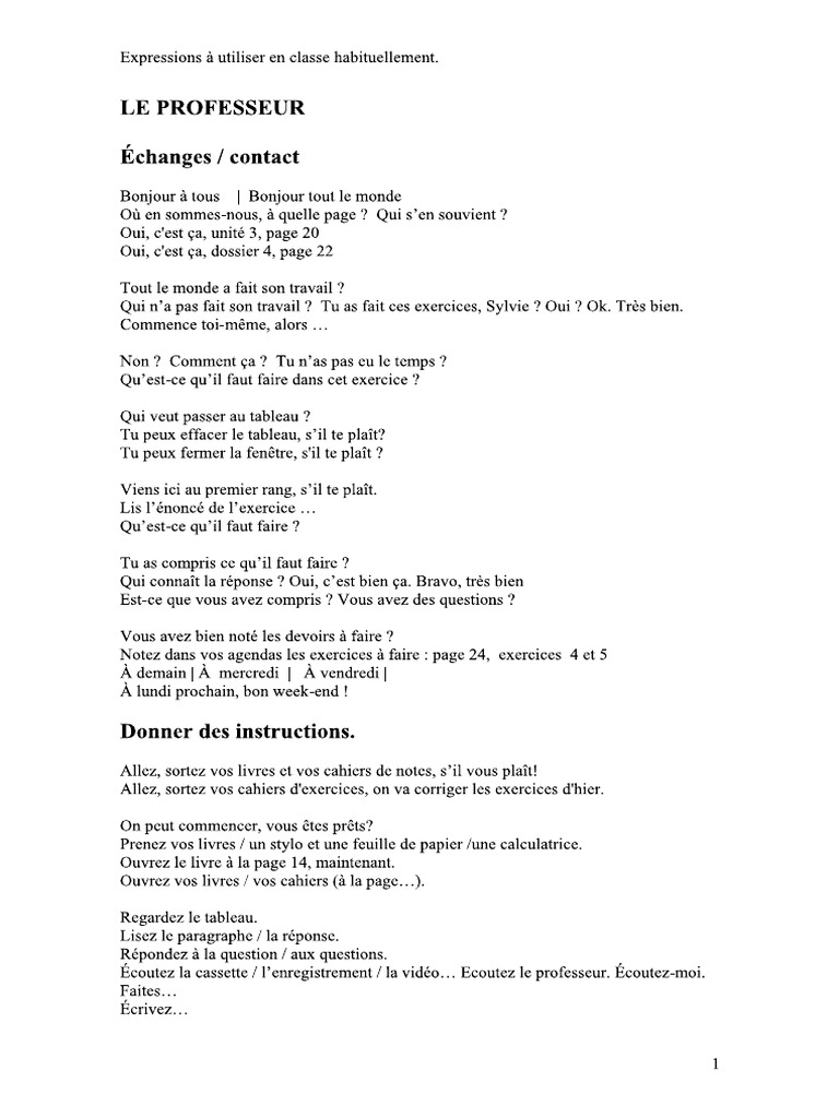 Vocabulaire de La Classe | PDF