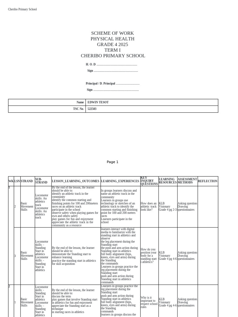 Physical Health - Grade 4 - Term-I297 | PDF | Learning | Question