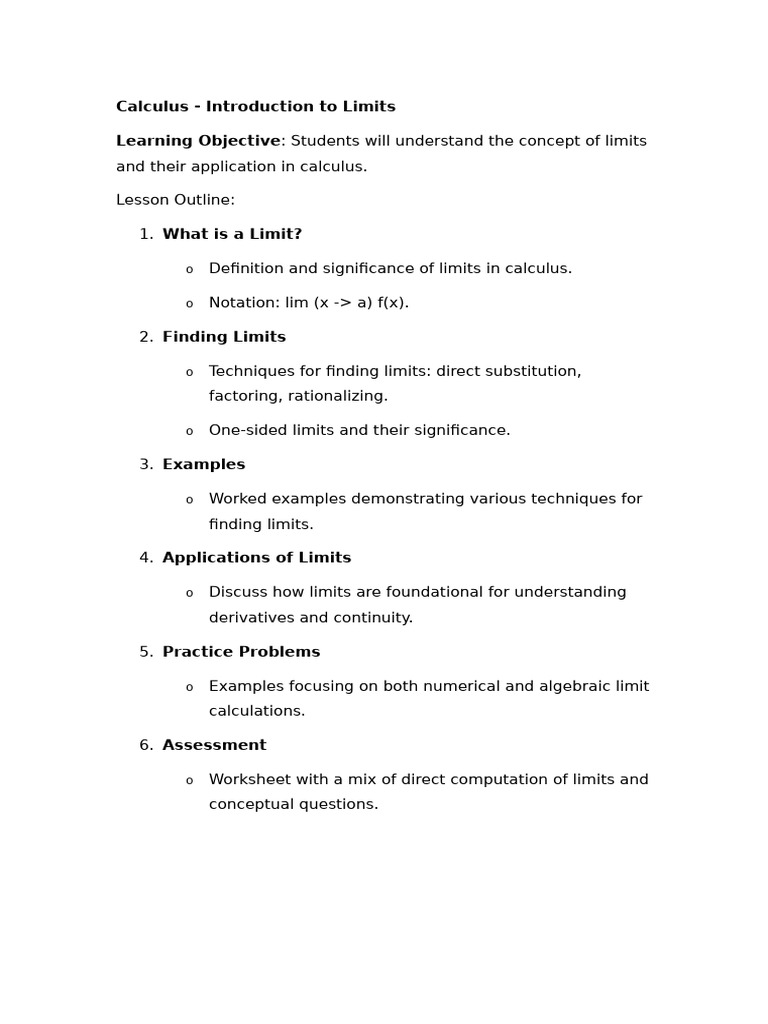 Calculus - Introduction To Limits | PDF