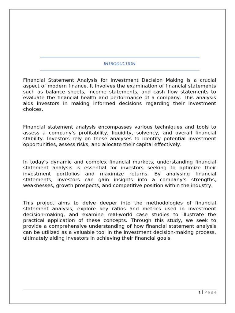 Ignou M.com Synopsis On - Financial Statement Analysis For Investment ...