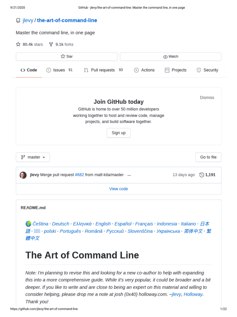 GitHub - Jlevy - The-Art-Of-Command-Line - Master The Command Line, in One Page | PDF ...