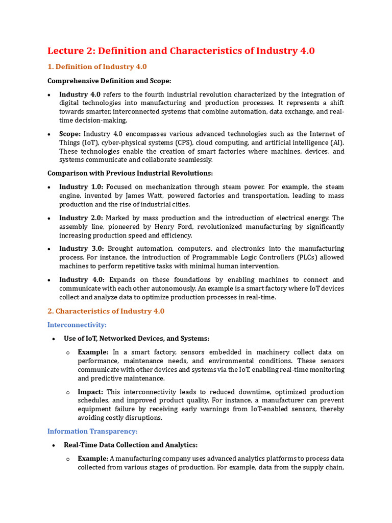 Lecture 2 Definition and Characteristics of Industry 4.0 | PDF ...