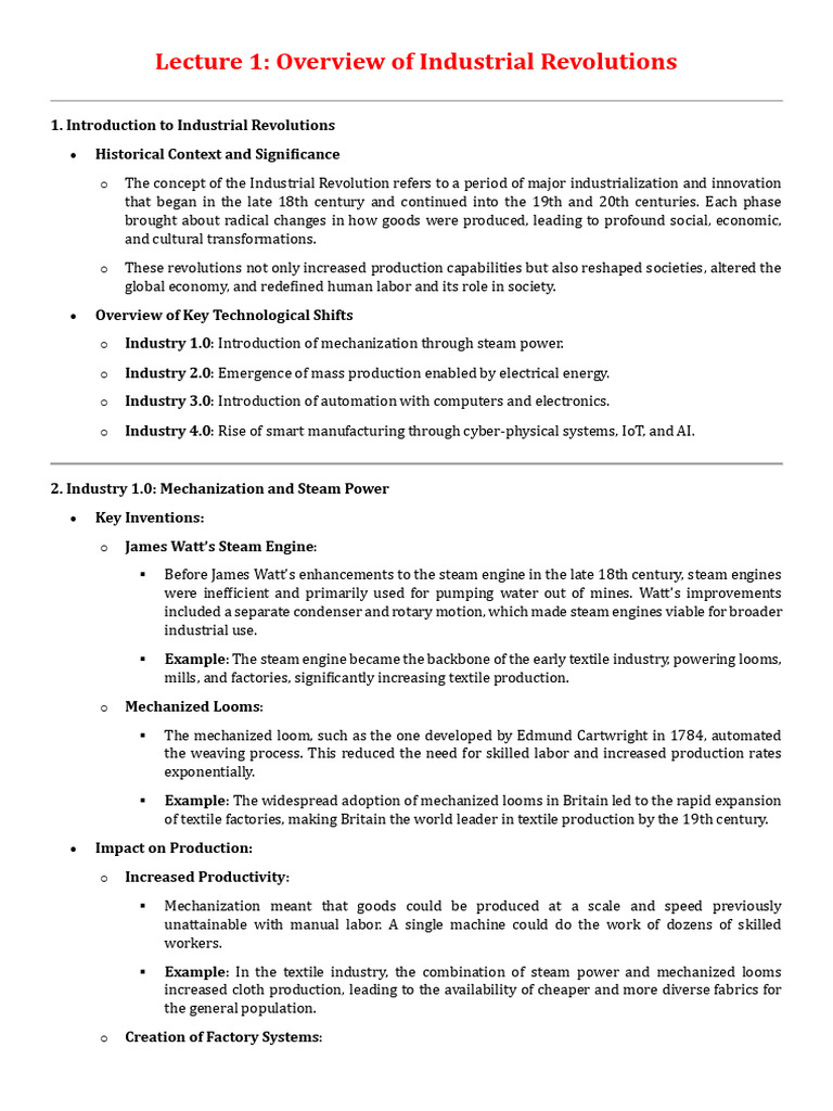 Lecture 1 Overview of Industrial Revolutions | PDF | Automation | Internet Of Things
