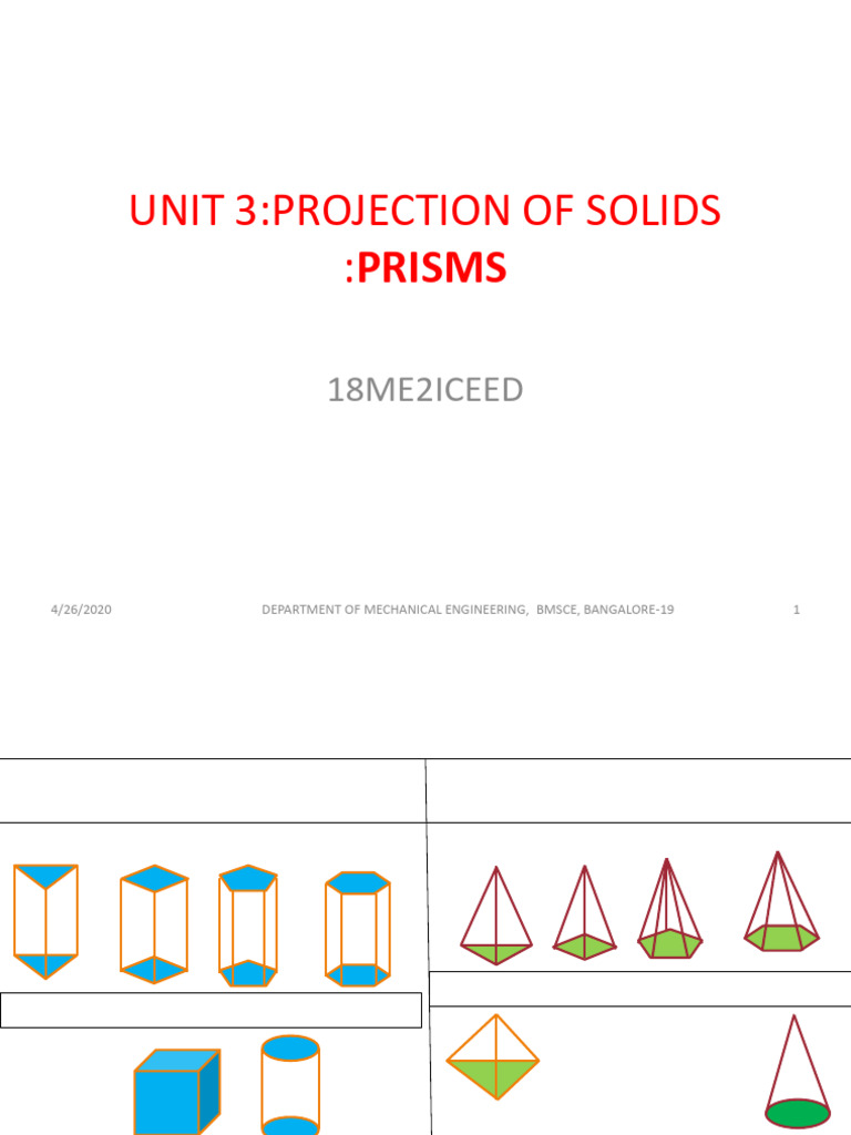 Projections of Solids Part1 Prisms | PDF | Rectangle | Triangle